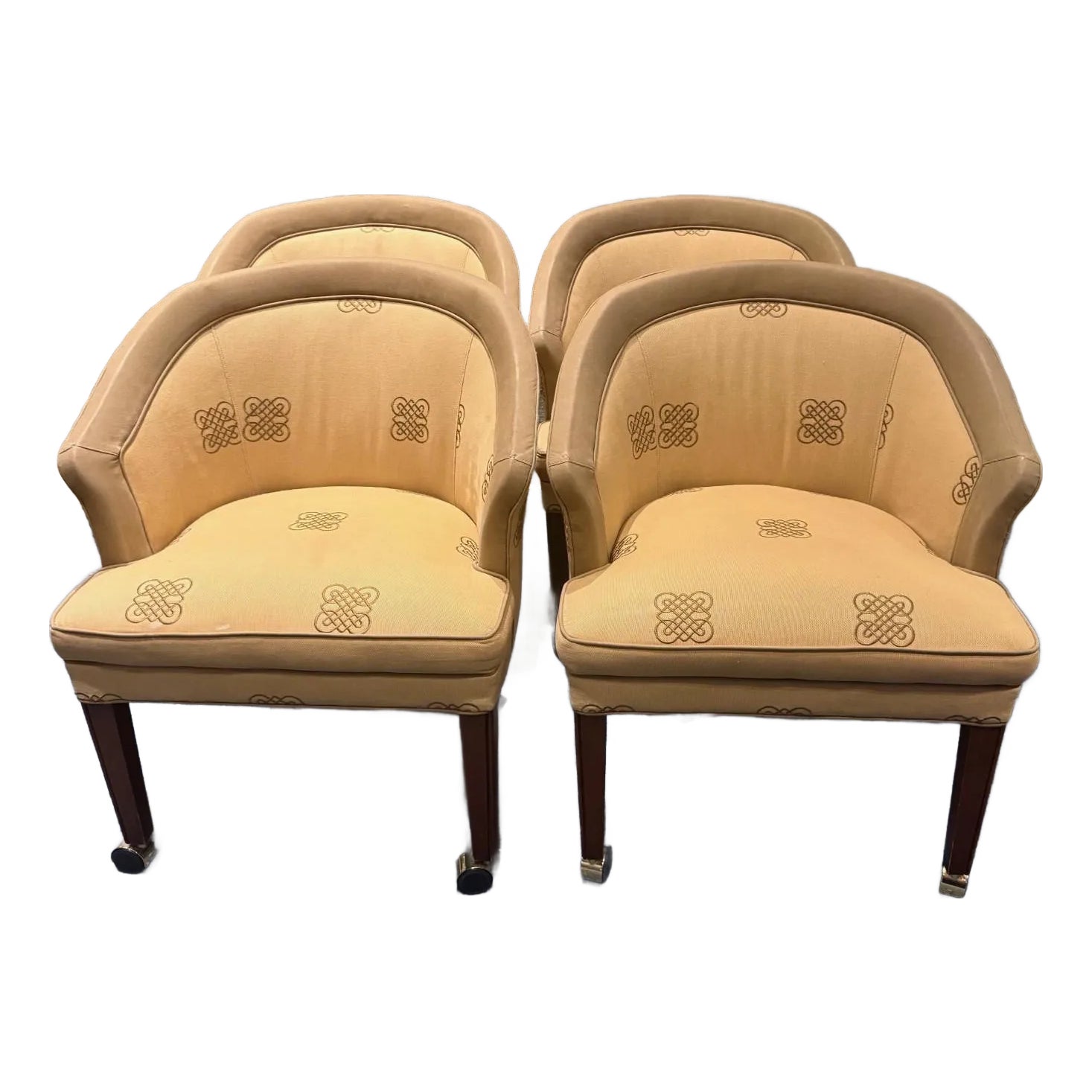 Harden Set of 4 Harden Upholstered Chairs – Trefoil Pattern, Casters ...