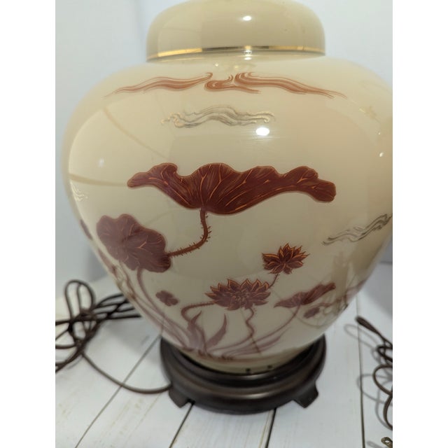 Set of 2 Vintage Chinese Glass Lamps With Shades and Finials in Beige ...