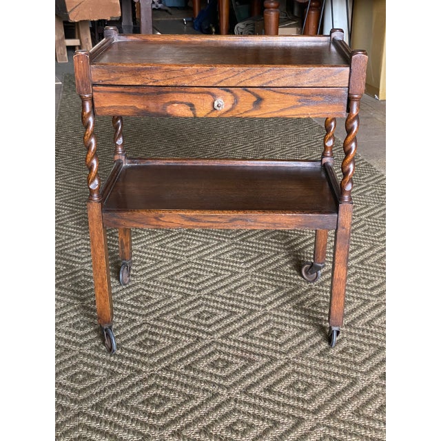 Antique English Tea Trolley Drinks Cart Oak Barley Twist | Chairish