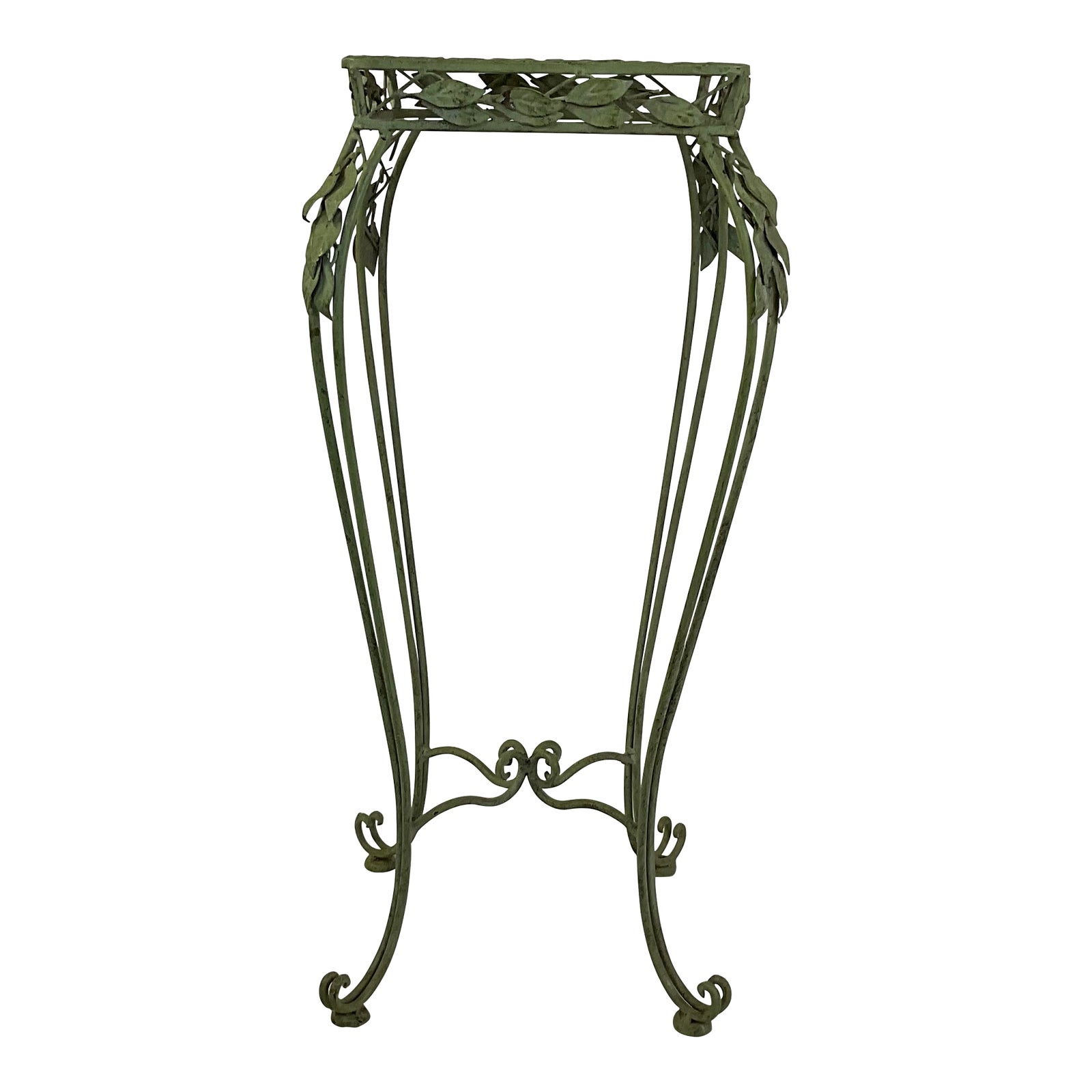 Vintage French Art Nouveau Flat Bar Metal Verdigris Tole Plant Stand ...