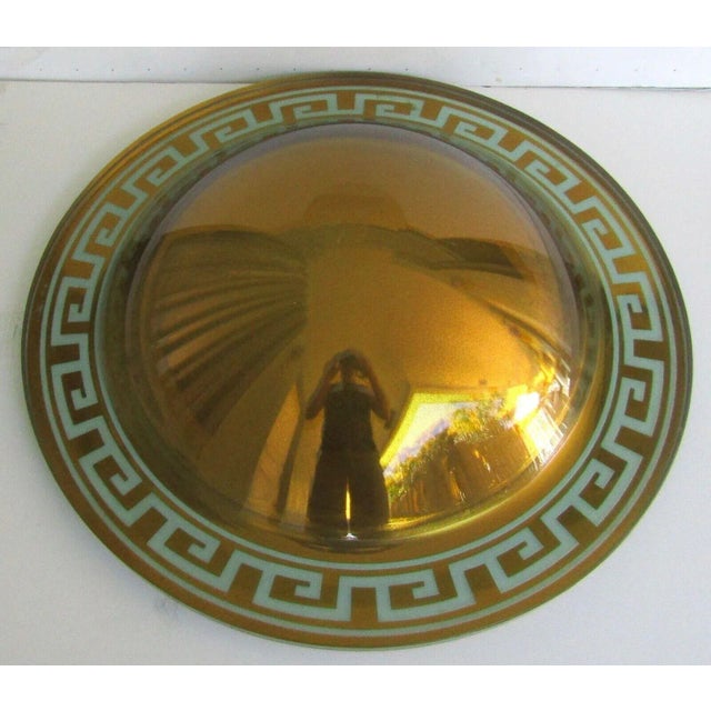 1990s Signed Gold Art Glass Centerpiece Bowl With Etched Greek Key ...