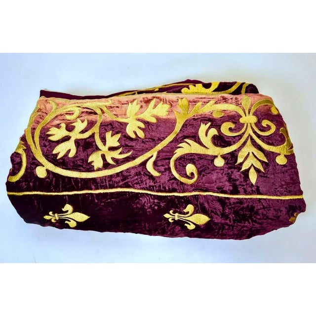 French Fleur De Lis Burgundy Velvet Zuber Paris Curtain - Drape | Chairish