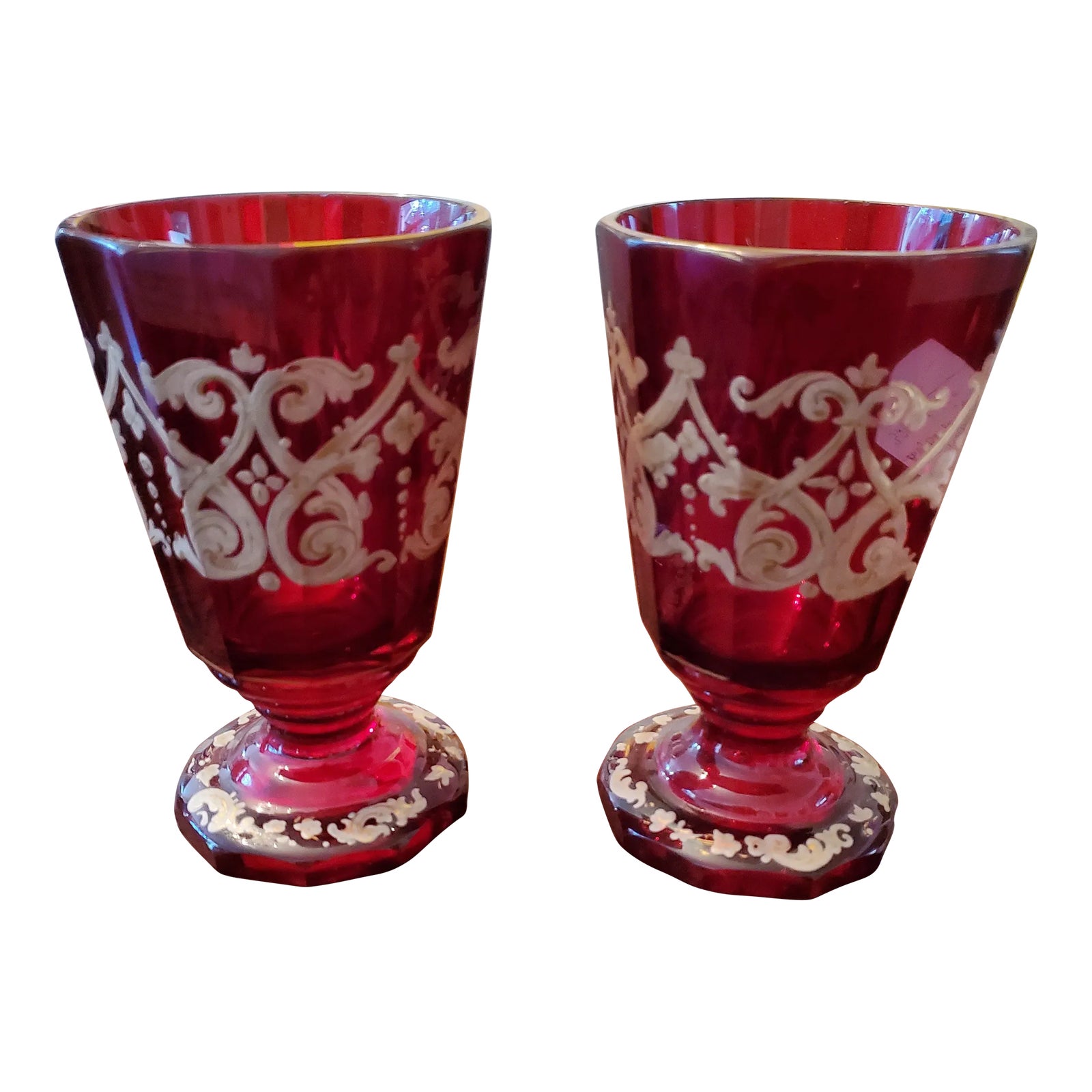 Antique Bohemian Glass Moser Ruby Goblets- a Pair | Chairish