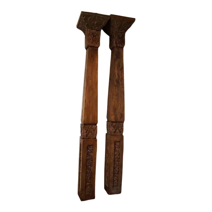 Balinese Carved Teak Columns - a Pair | Chairish