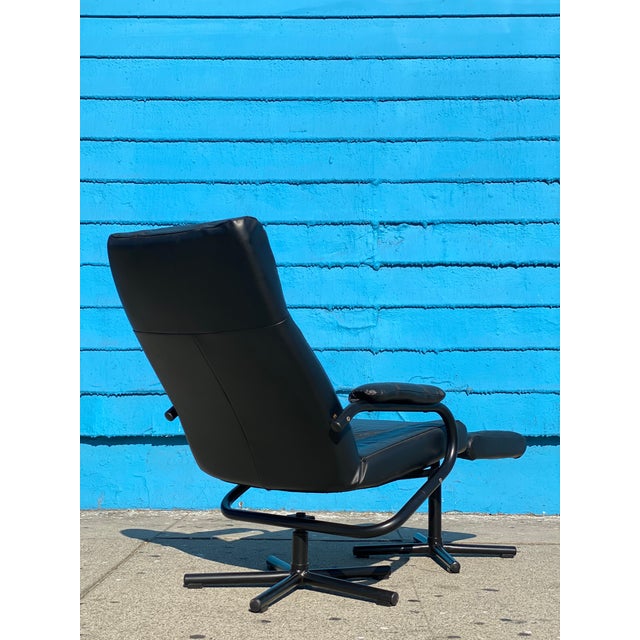 Post Modern Danish Kebe of Denmark Black Leather Recliner and Ottoman ...