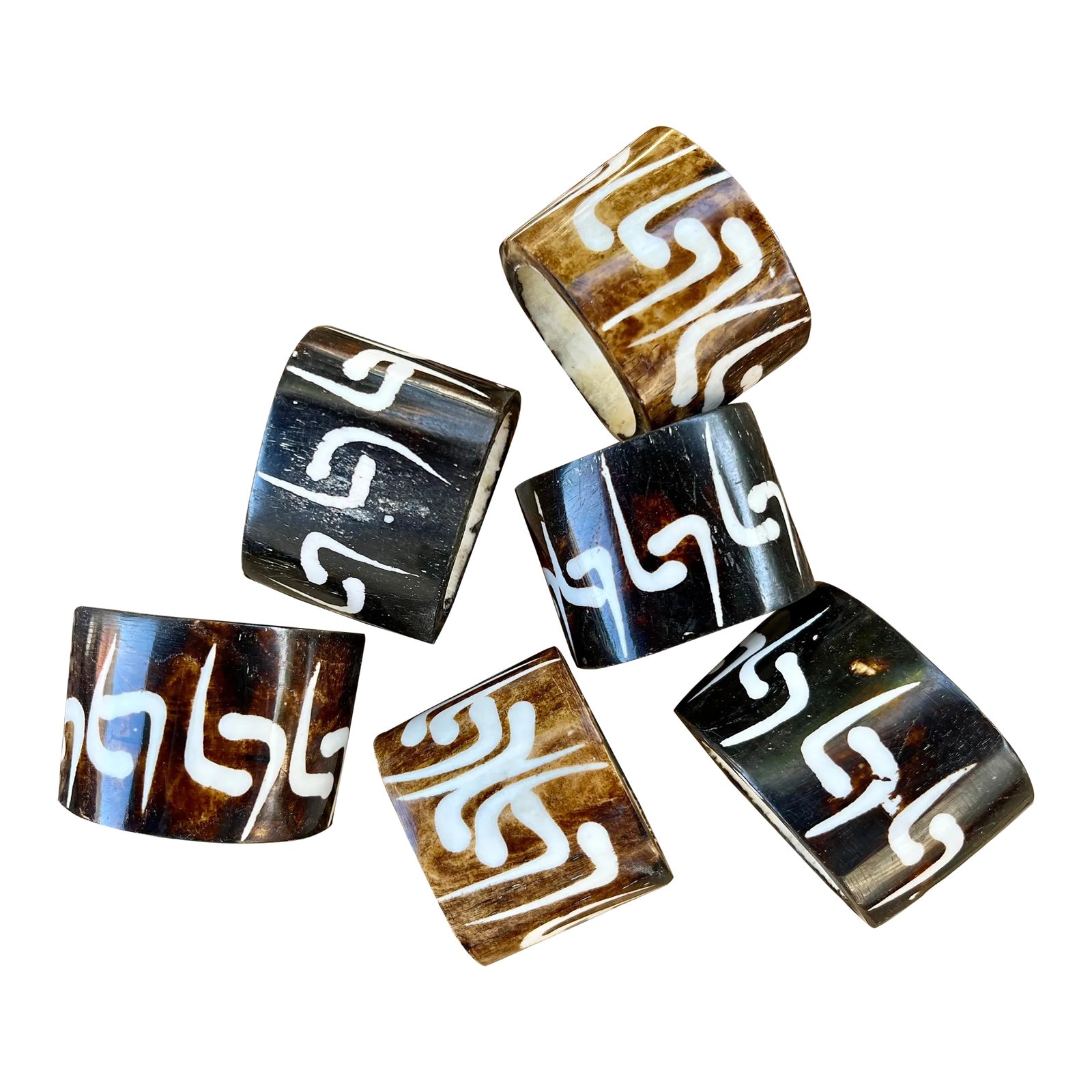 Batik Cow Bone Napkin Rings- Set of 6 | Chairish