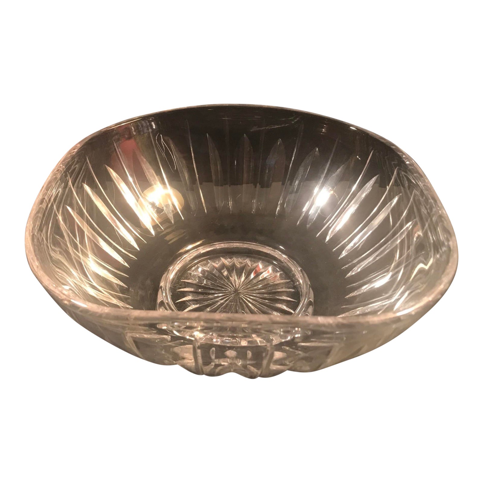 Vintage Cut Crystal Square Bowl Stamped Stuart England Circa 1950