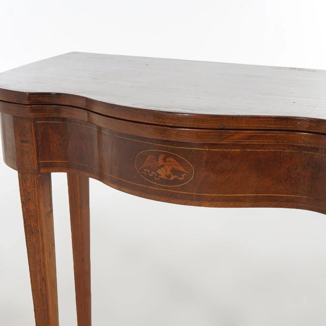 Federal Mahogany Swell Front Card Table, Bell Flower & Eagle Inlay ...