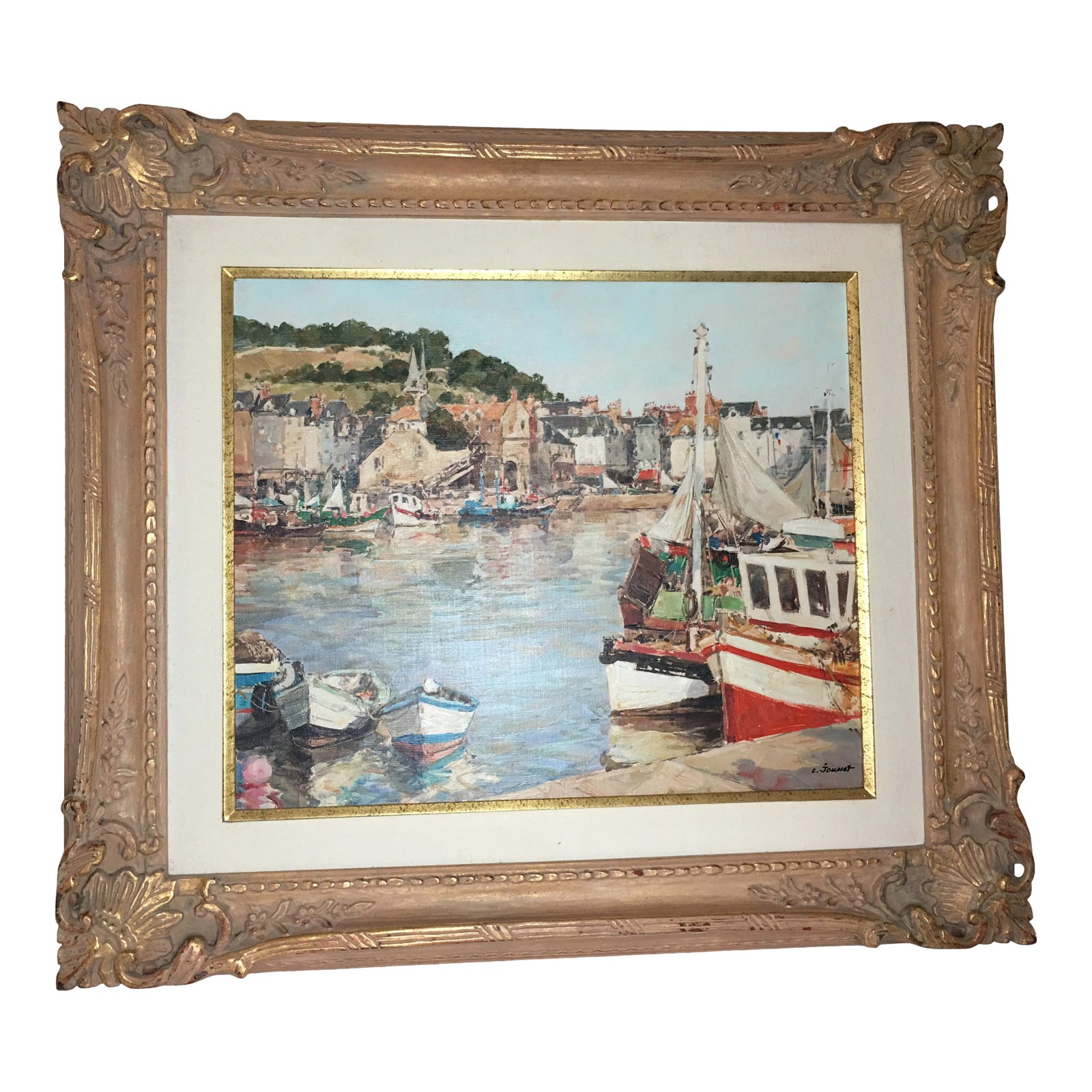 1960s French Harbor Scene Painting by Claude Jousset | Chairish