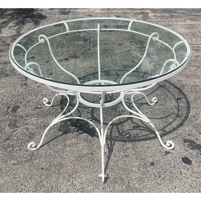 Vintage Coastal Wrought Iron Scroll Dining Table | Chairish