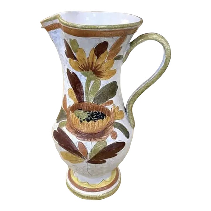 Mid Century Hand Formed Pottery Pitcher or Vase in Bright Spring Colors ...