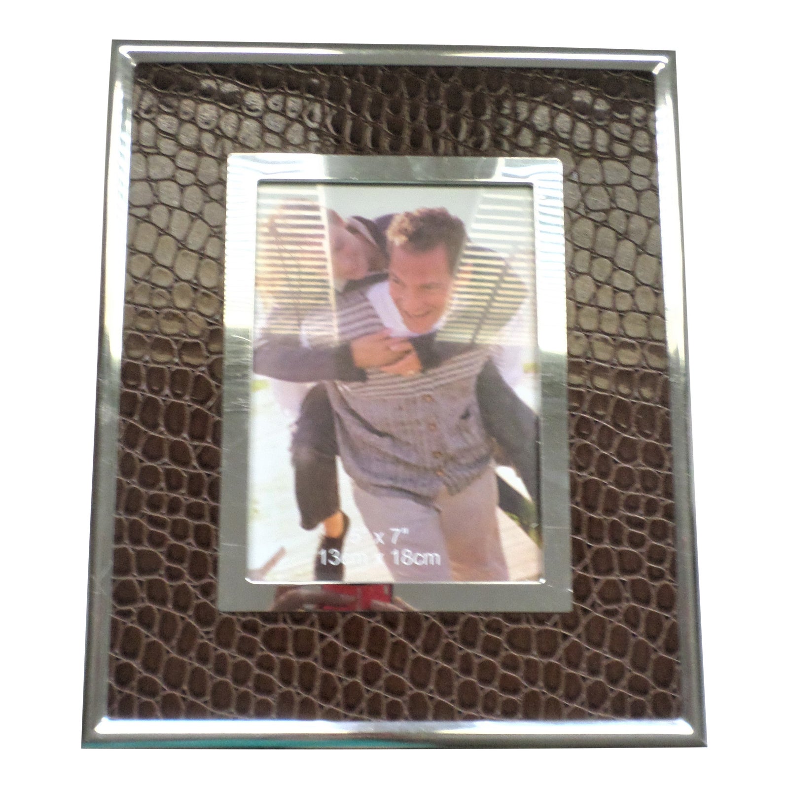 1990s Ralph Lauren Style Desk Top Picture Frame Silver & Faux Crocodile ...