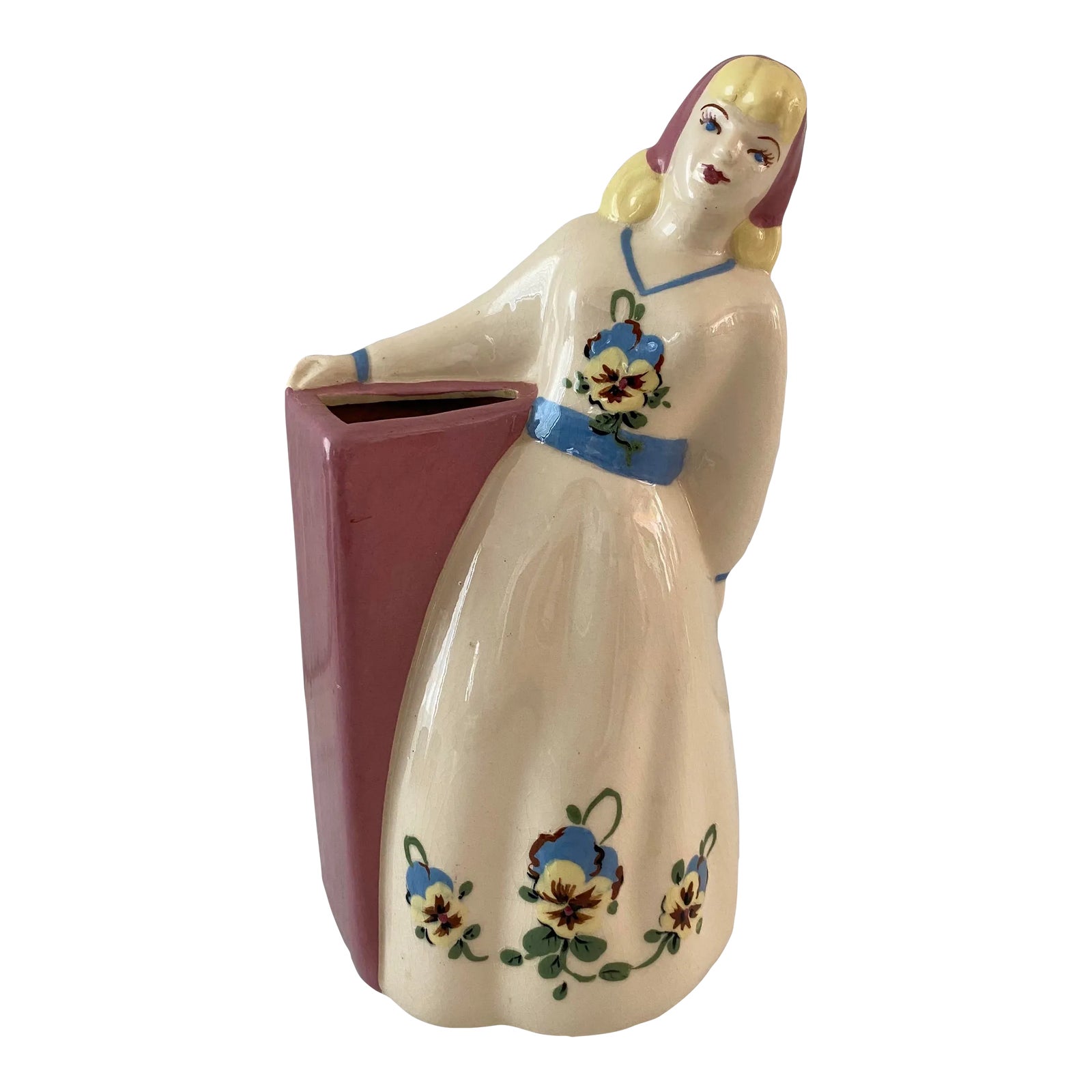 Vintage Weil Ware Ceramic Country Girl Figurine Vase/Planter | Chairish