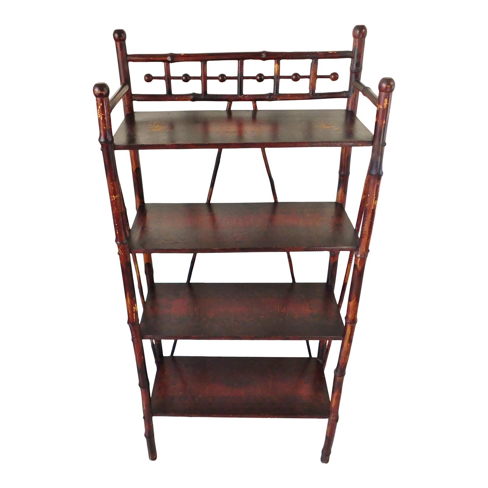 Antique Victorian Scorched Bamboo 4 Shelf Book Case Etagere | Chairish