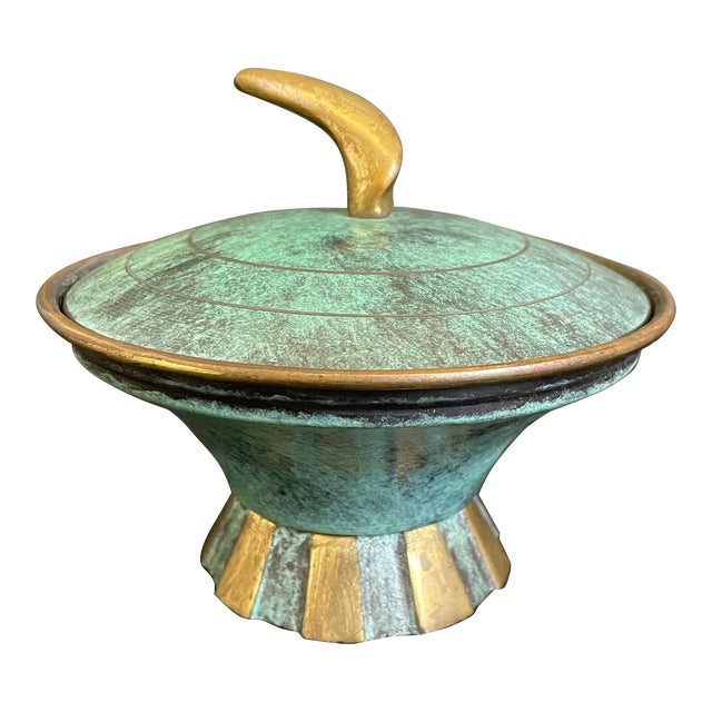 Vintage Israeli Verdigris Enamel Brass Covered Candy Dish - Trinket Box ...