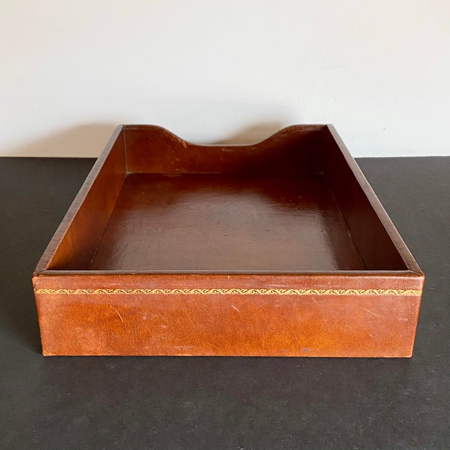 Vintage 1970s Leather Desk Tray | Chairish
