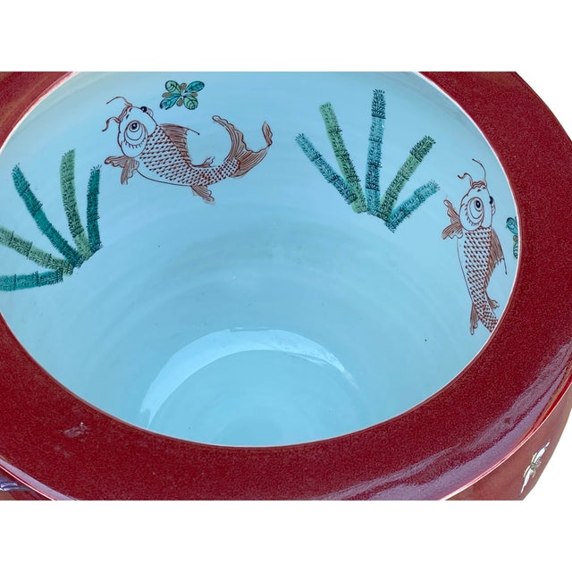 Chinese Oriental Vintage Porcelain Red Flower Birds Graphic Pot | Chairish