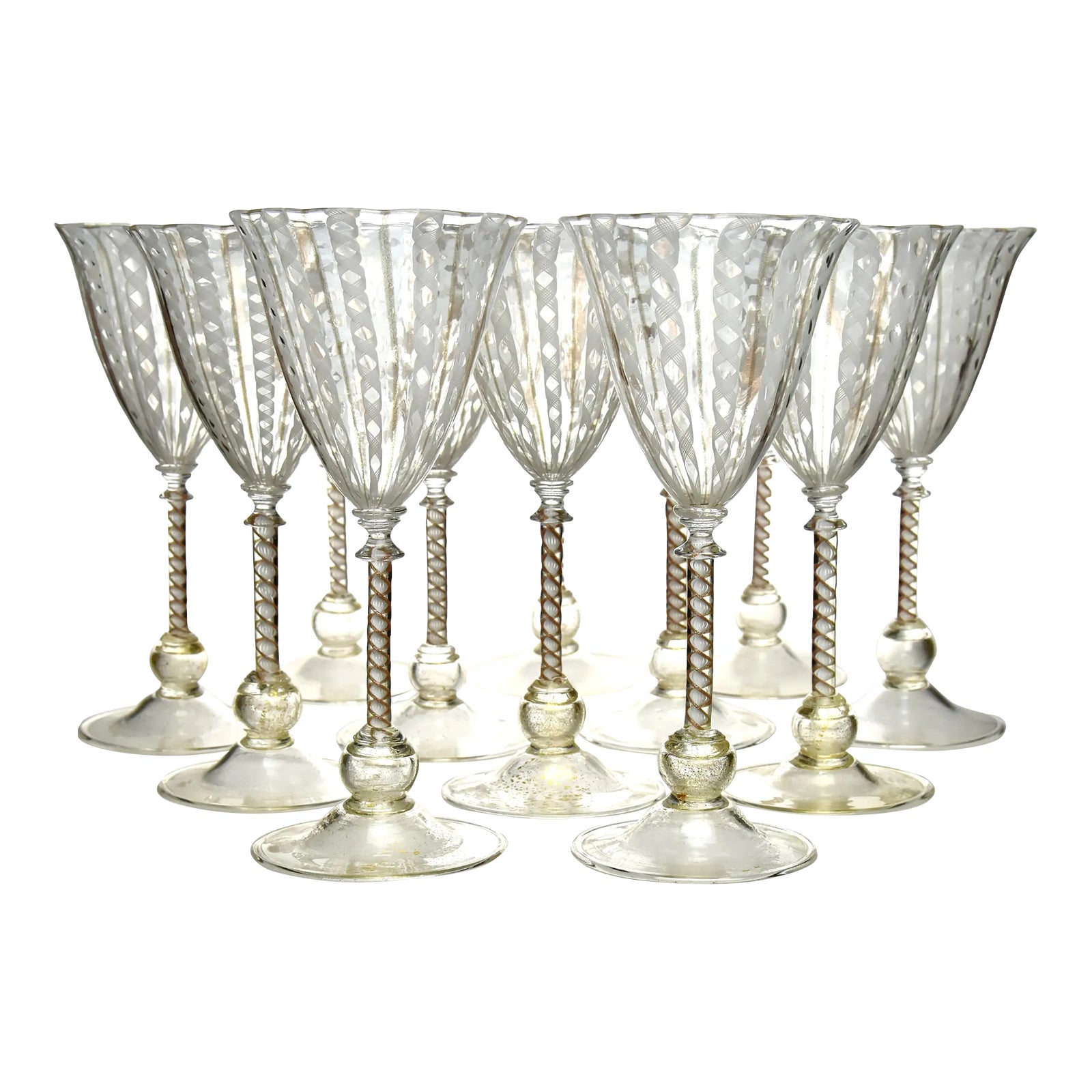 1950s Mid Century Venetian Zanfirico Tall Goblets- Set of 12 | Chairish