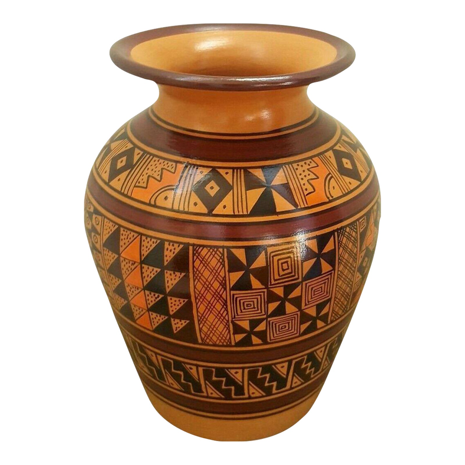 Cusco Peru Pottery Ceramic Hand Painted Vase | Chairish