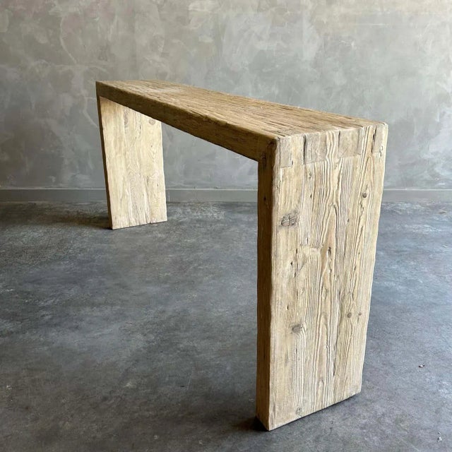 Natural Elm Wood Reclaimed Waterfall Style Console Table | Chairish