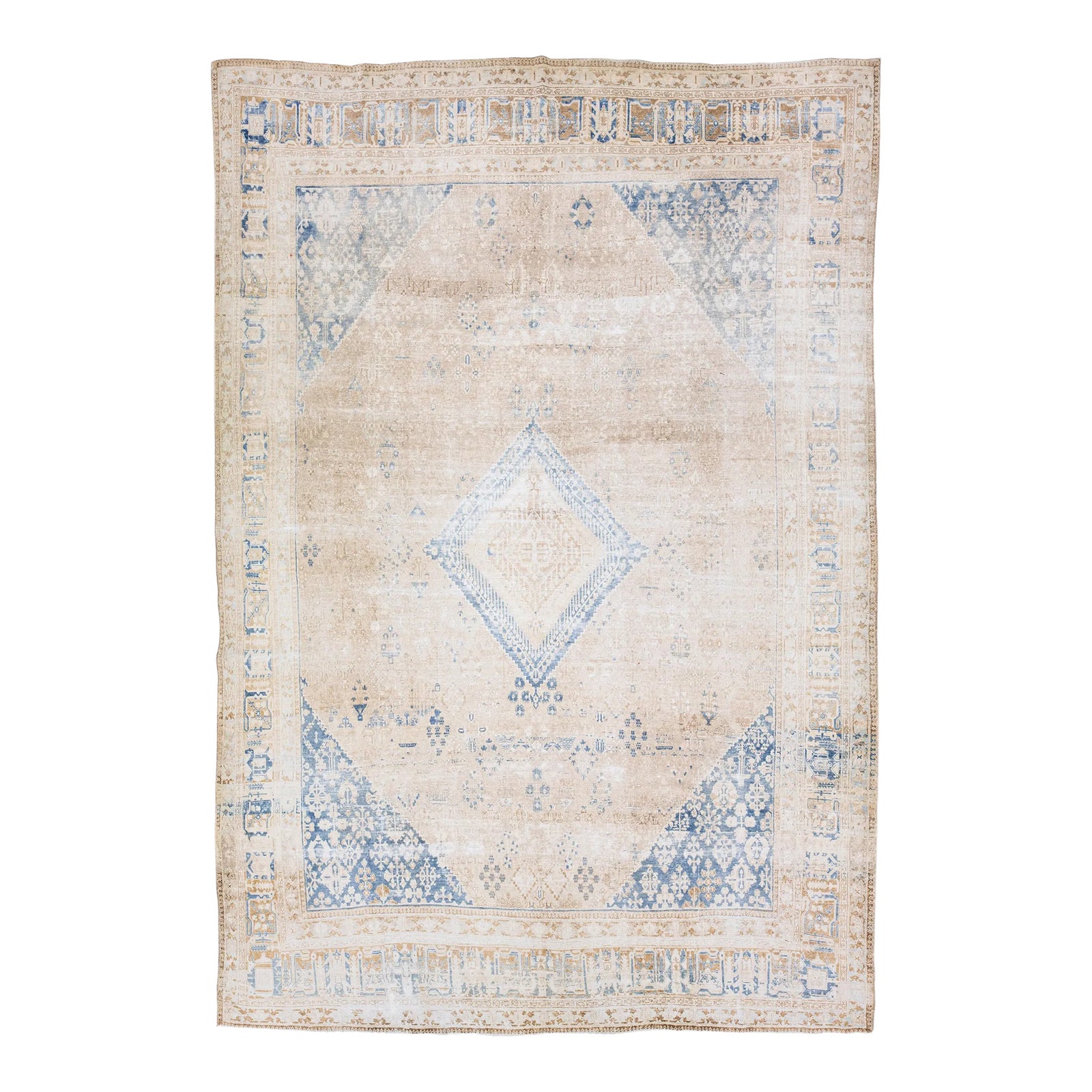 Antique Persian Beige Wool Rug Handmade Medallion Design From the 1920s ...