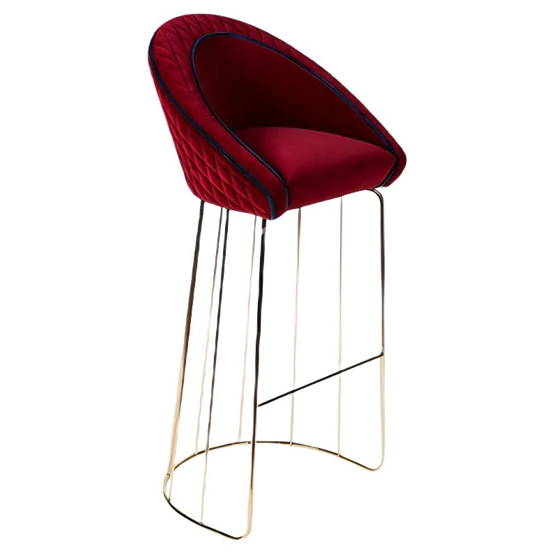 Red Noble Quilted Velvet Bay Stool with Blue Piping from VGnewtrend ...