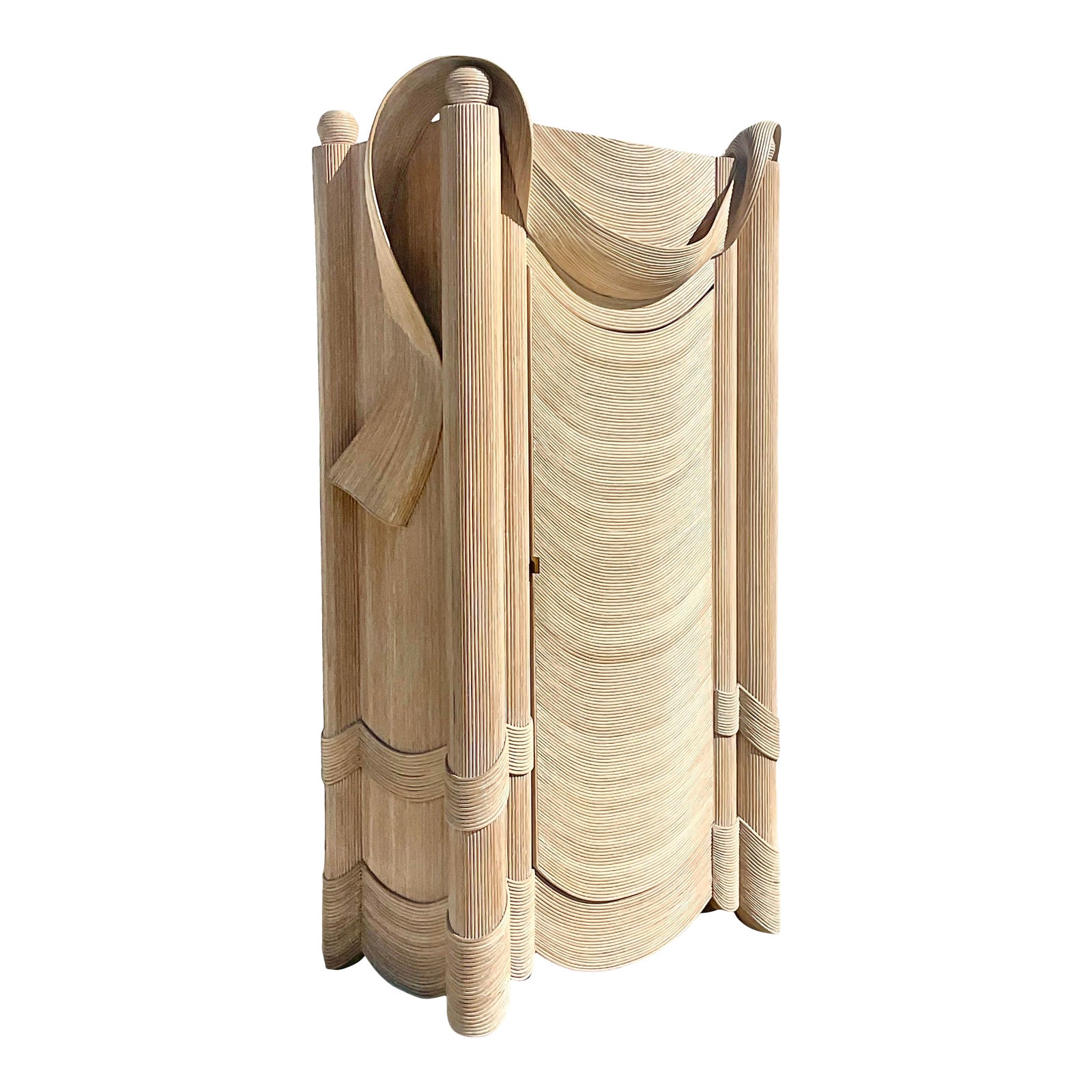 Vintage Coastal Cerused Ribbon Band Pencil Reed Armoire After Betty ...