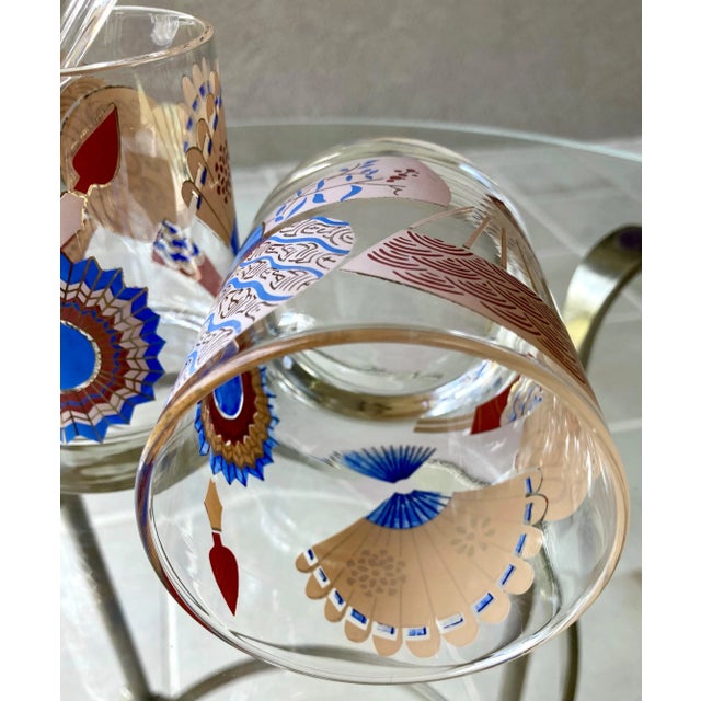 Mid-Century “Japanese Fans & Combs” Motif Lowball Glasses Attributed to ...