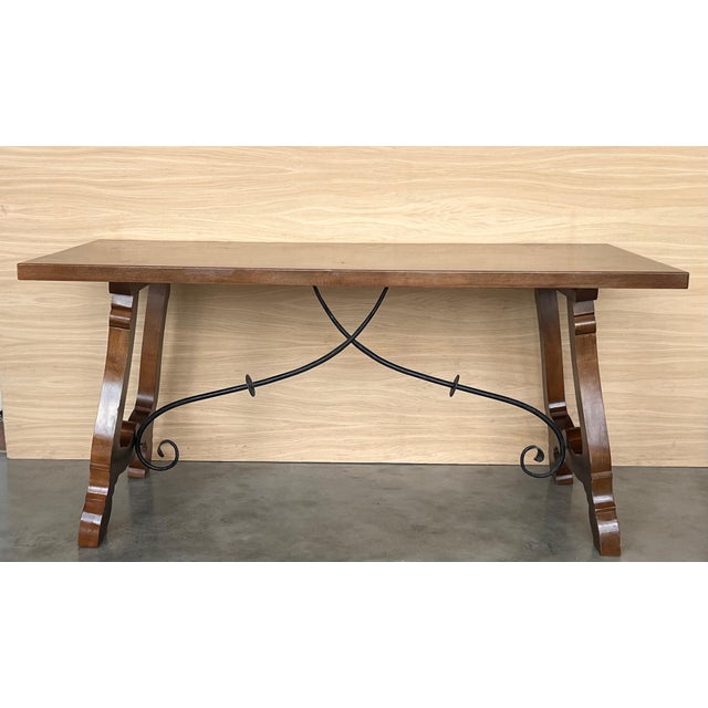 20th Dining or Console Table of Walnut with Lyre Legs and Heavy Top ...