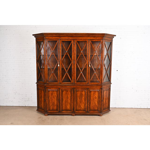 Hickory White Georgian Carved Flame Mahogany Large Breakfront Bookcase ...