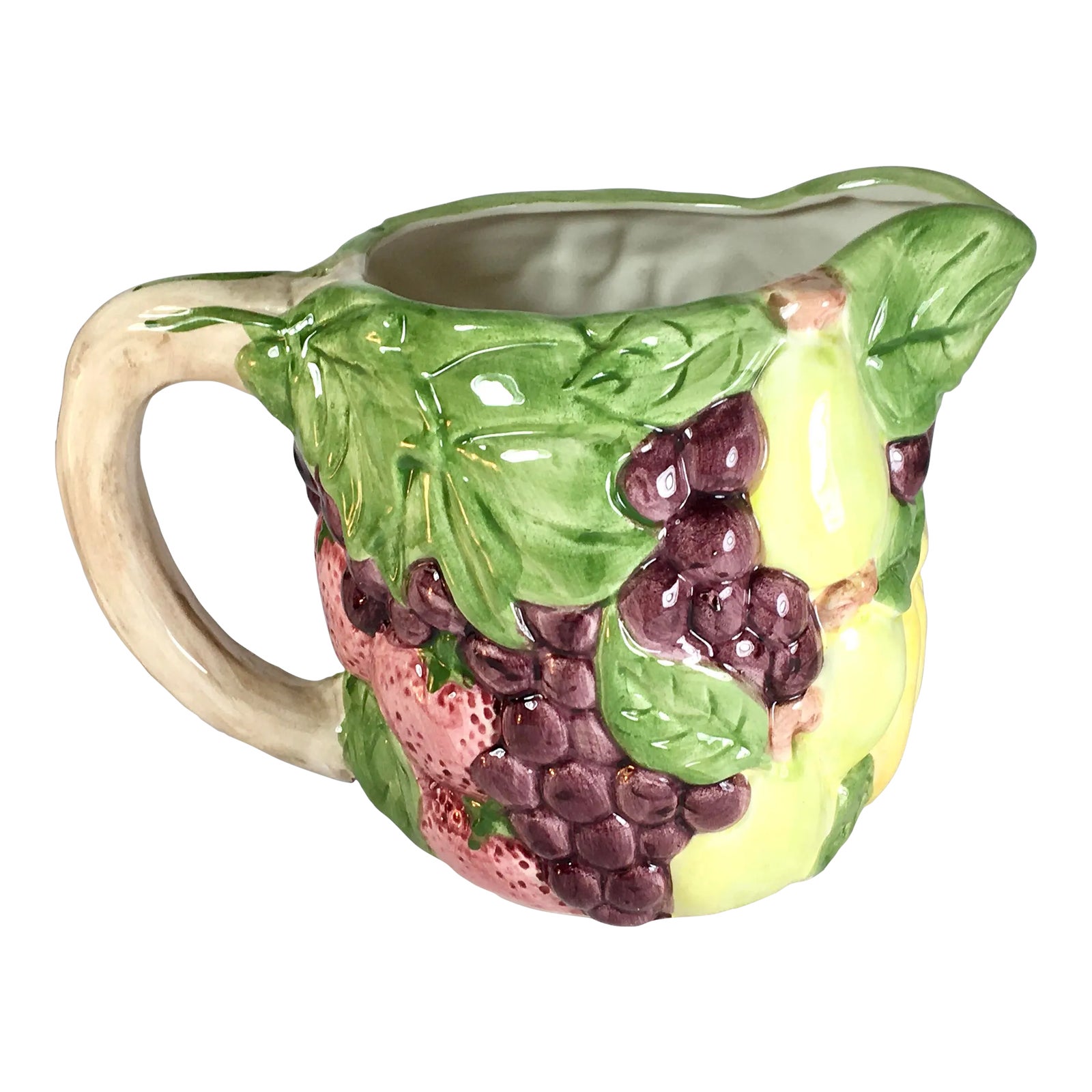 Vintage Ceramic Majolica Fruit Pitcher | Chairish