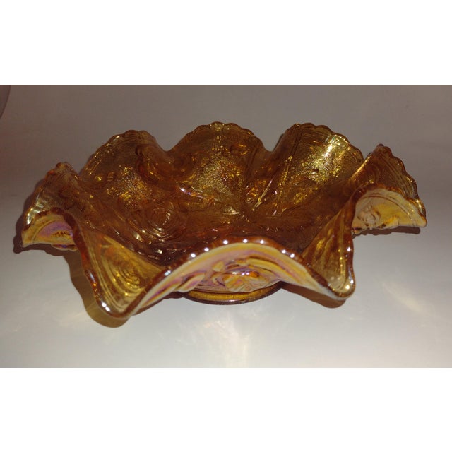 1920s Depression Orange Carnival Glass Bowl With Scalloped Edges and ...