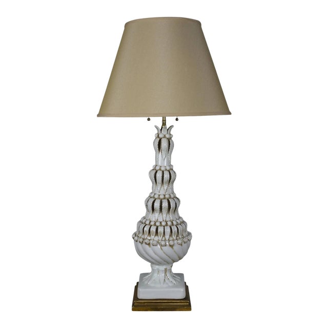 Ornate Spanish Ceramic Table Lamp With Leaf Decorations | Chairish