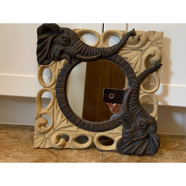 Vintage 1980s Elephant Diamond Shaped Wall Mirror | Chairish