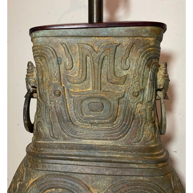 1990s Huge Lawrence & Scott Cast Bronze Wood Chinese Hu Vessel Archaic ...