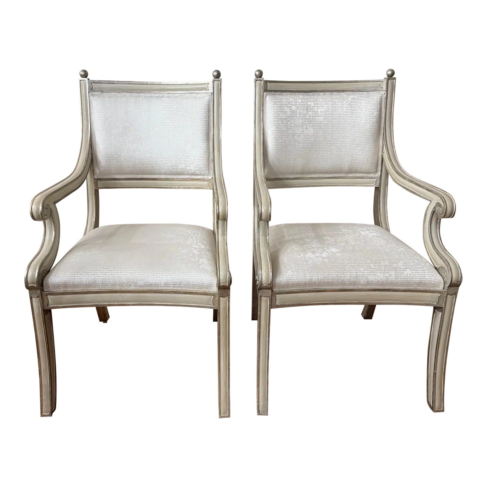 Custom Made Neoclassical Arm Chairs With Silver Gilding (A Pair) | Chairish