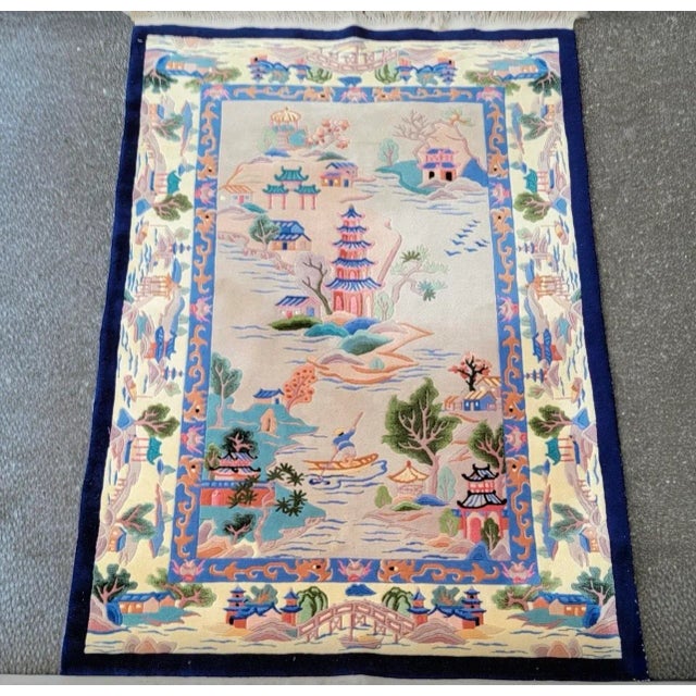 Mid-Century Chinese High Pile Pictorial Area Rug W/ Pagoda ...