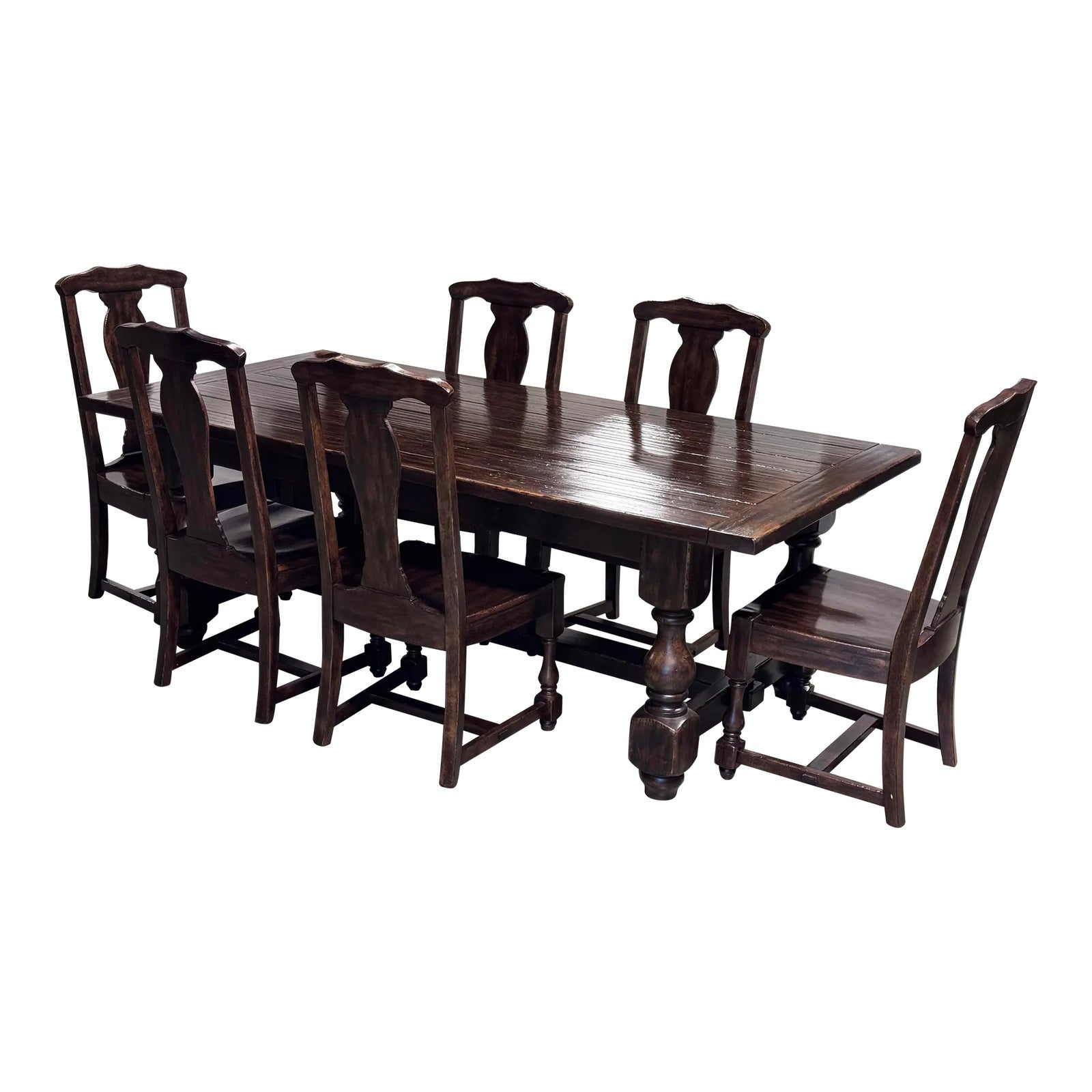 Pottery Barn Cortona Extension Dining Table + Six Alfresco Brown Side ...