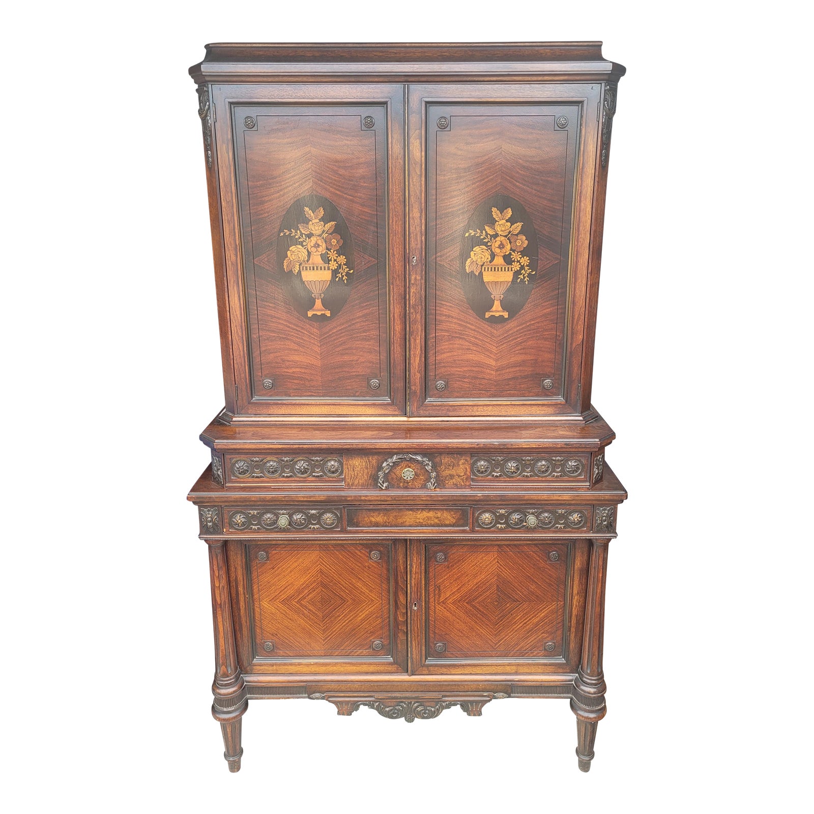 1900s Inlaid Art Nouveau Tall Cabinet | Chairish