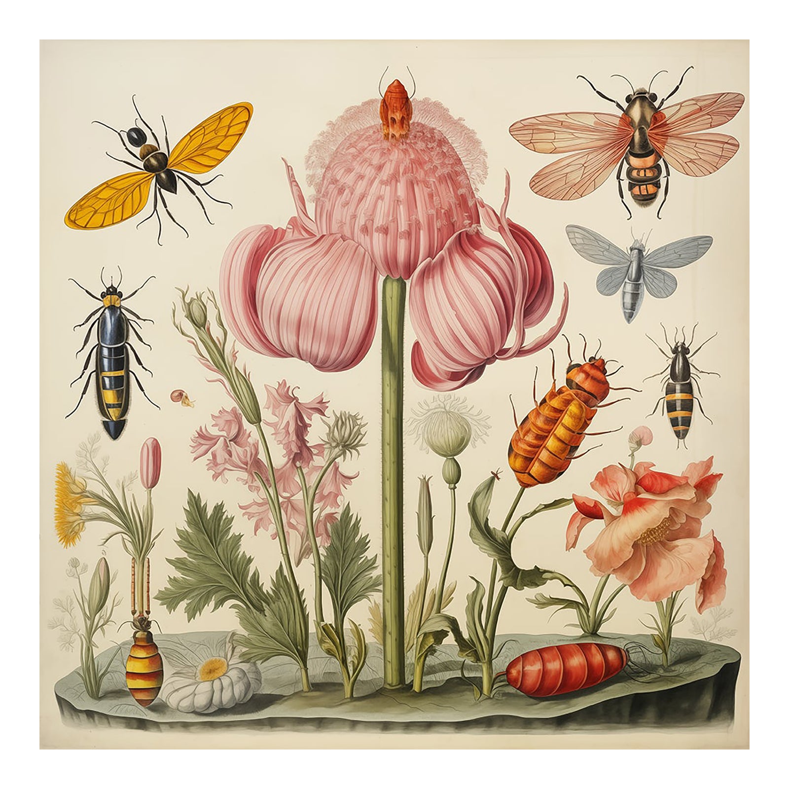 20' X 20' 'Insects and Flowers' Botanical Print, 'Hortus Floridus ...