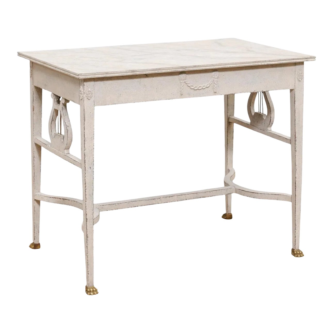 Swedish Neoclassical Style Painted Hall Table with Lyre Motifs and Lion ...
