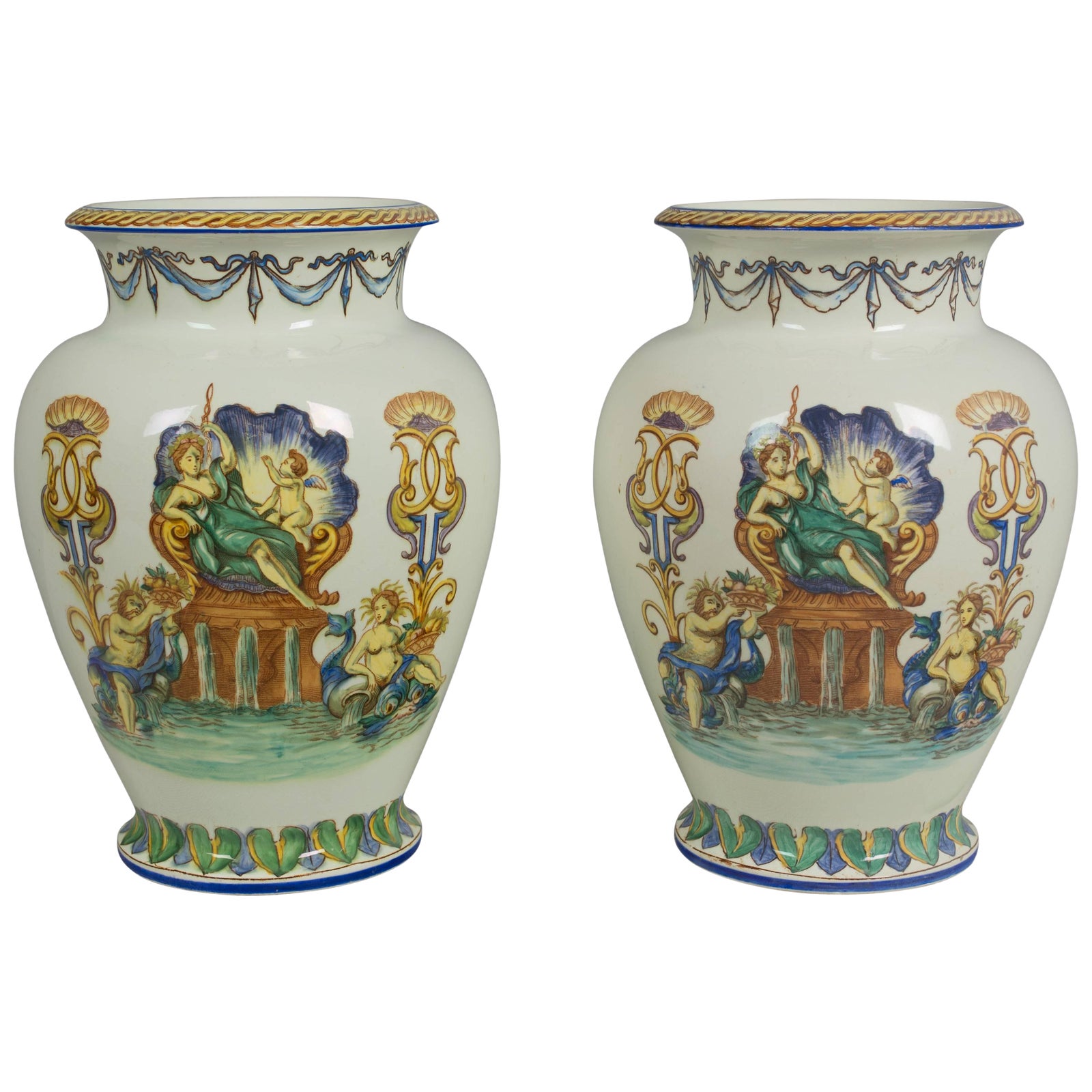 French Faience Vases by Jules Vieillard - a Pair | Chairish