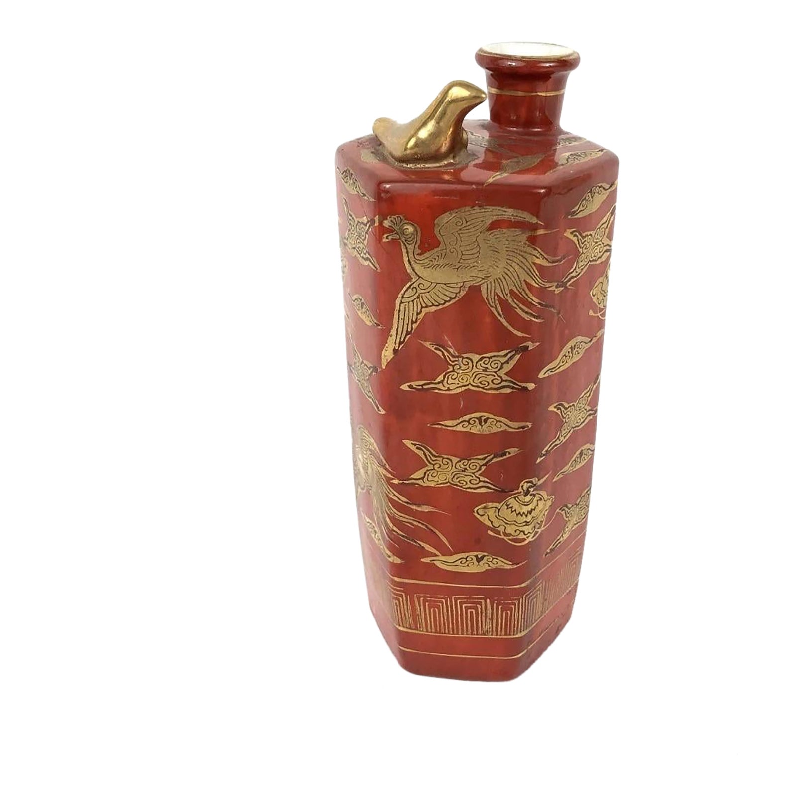 1970s Japanese Whistling Bird Sake Pitcher Bottle Uguisi Dokkuri Crane ...