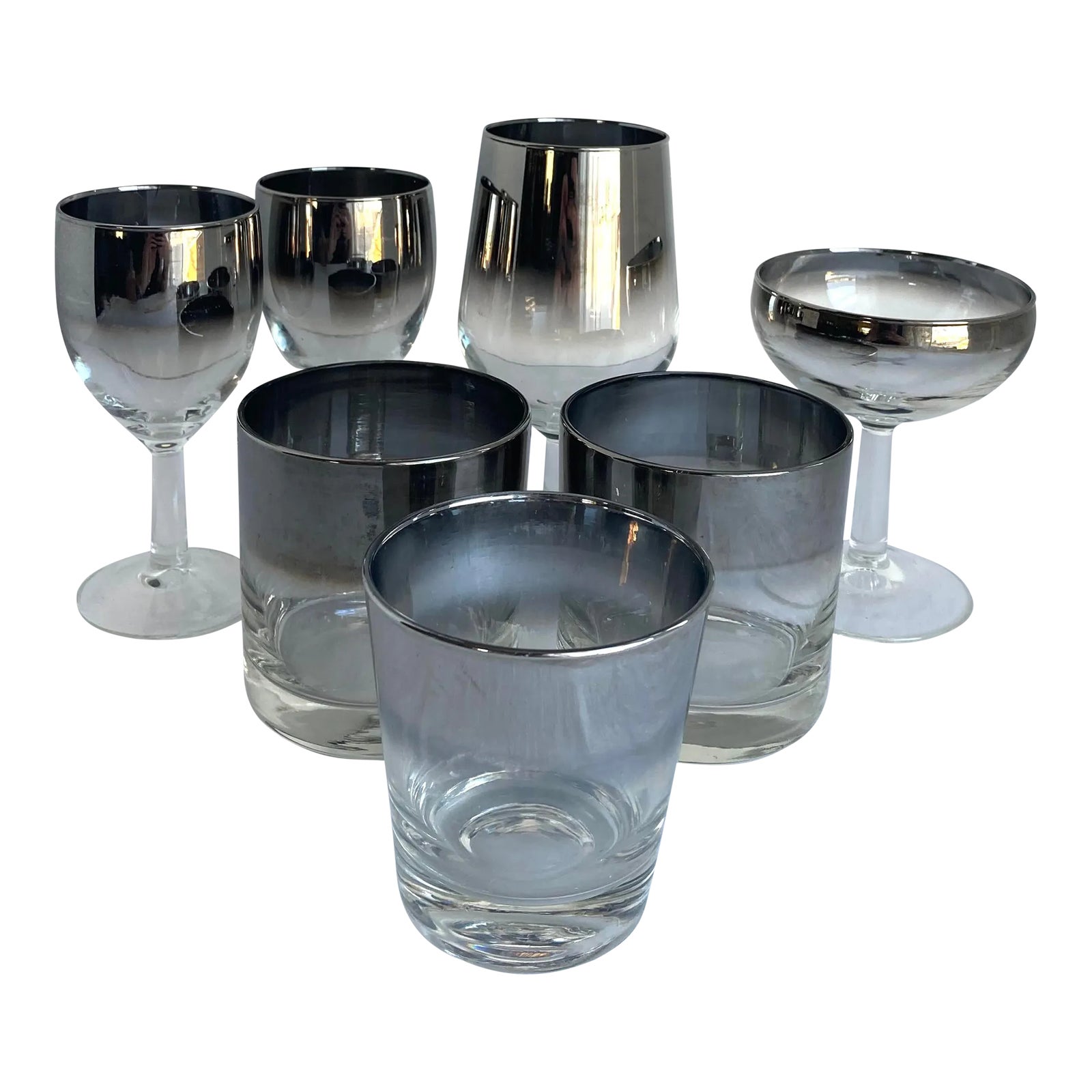 Vintage Vitreon Queens Lusterware Bar Glasses Set- 7 Pieces | Chairish