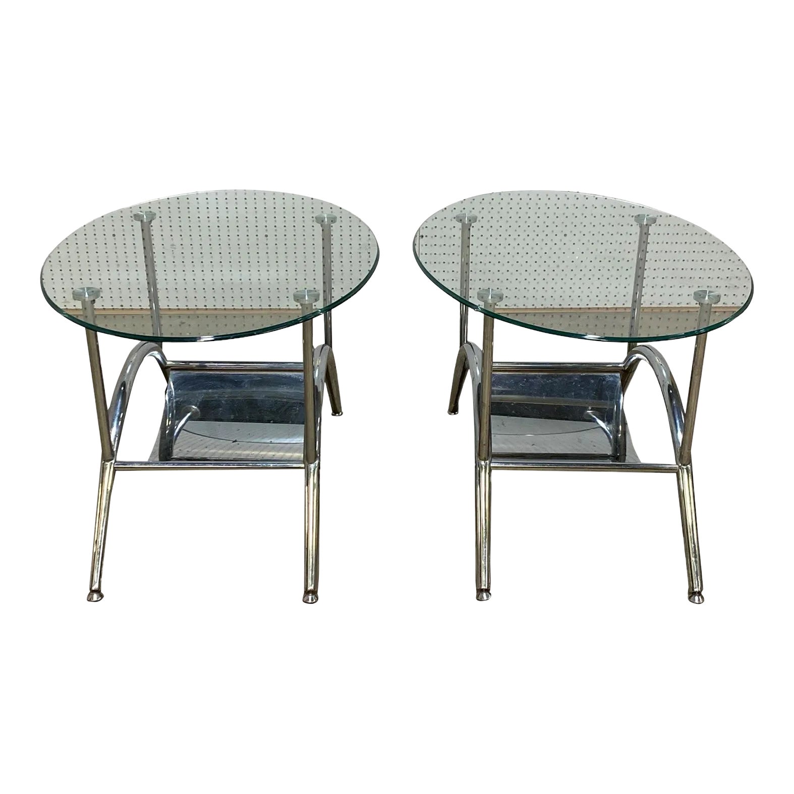 Mid 20th Century Mid Century Modern Chrome and Oval Glass Top Side ...