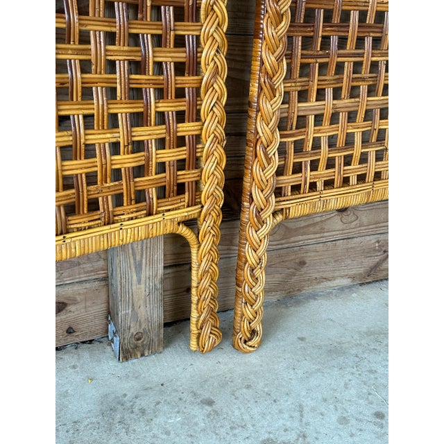 Vintage Coastal Boho Large Braid Rattan Arched Twin Headboards-Pair ...