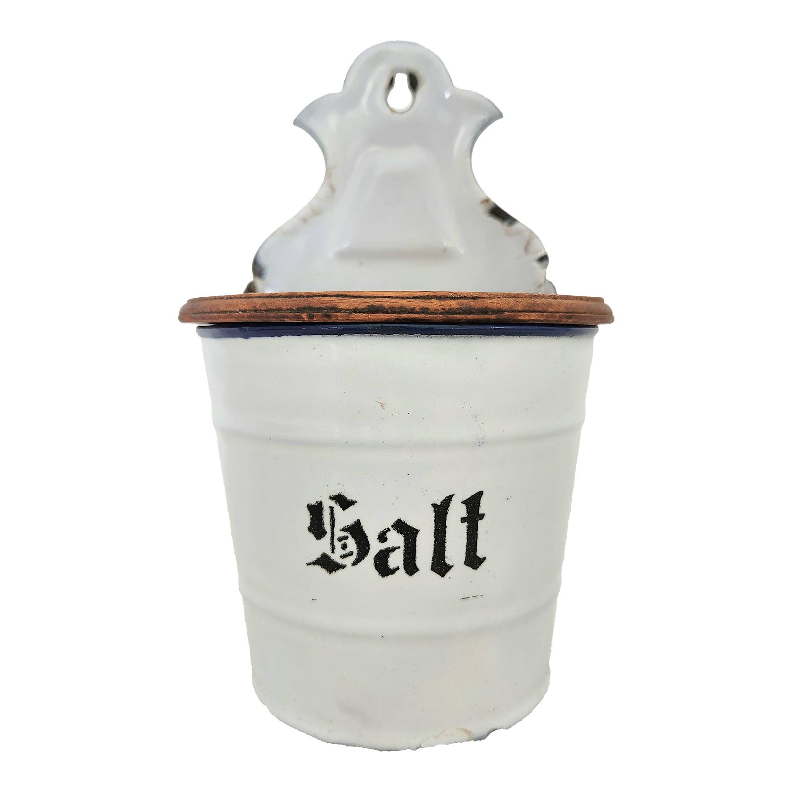 Vintage German Enamel Salt Box Cellar | Chairish