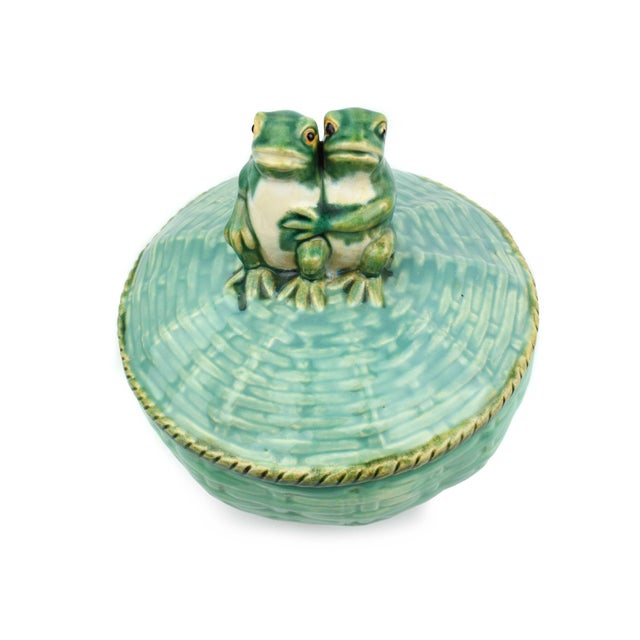 Mid 20th Century Majolica Basket Weave Design Lidded Bowl With 2 ...