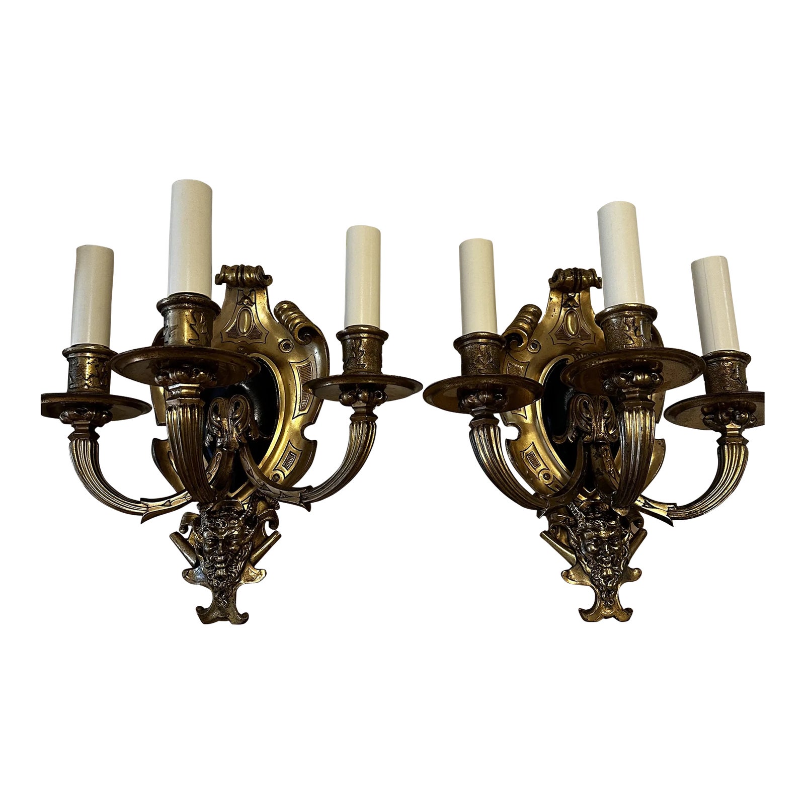Pair of 1910s Cast Bronze Caldwell Baroque Wall Sconces | Chairish