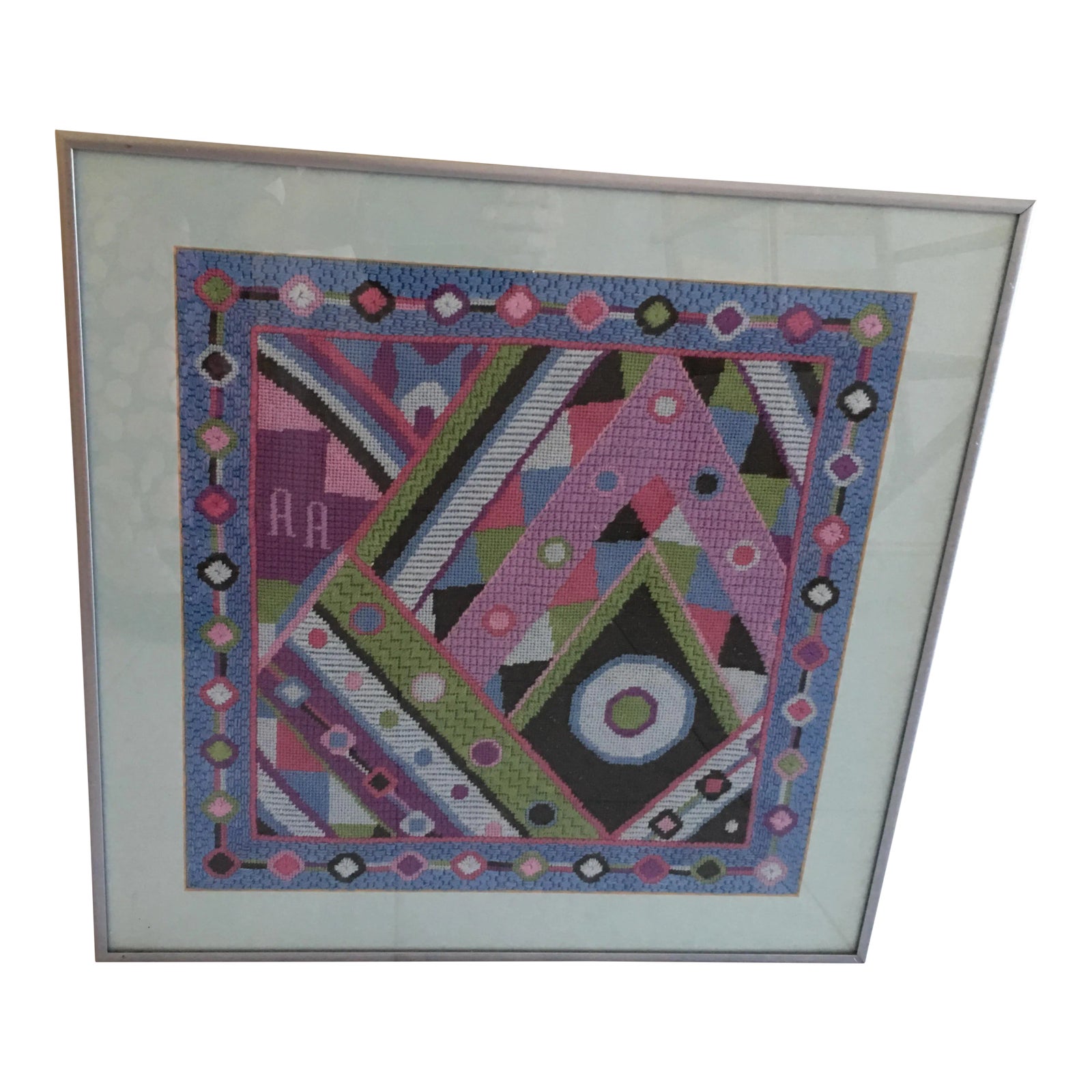 1970s Geometric Framed Needlepoint Artwork | Chairish
